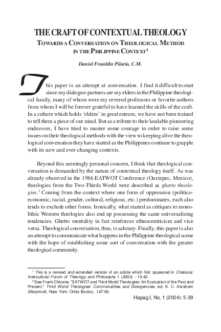 (PDF) The Craft of Contextual Theology: Towards a Conversation on ...
