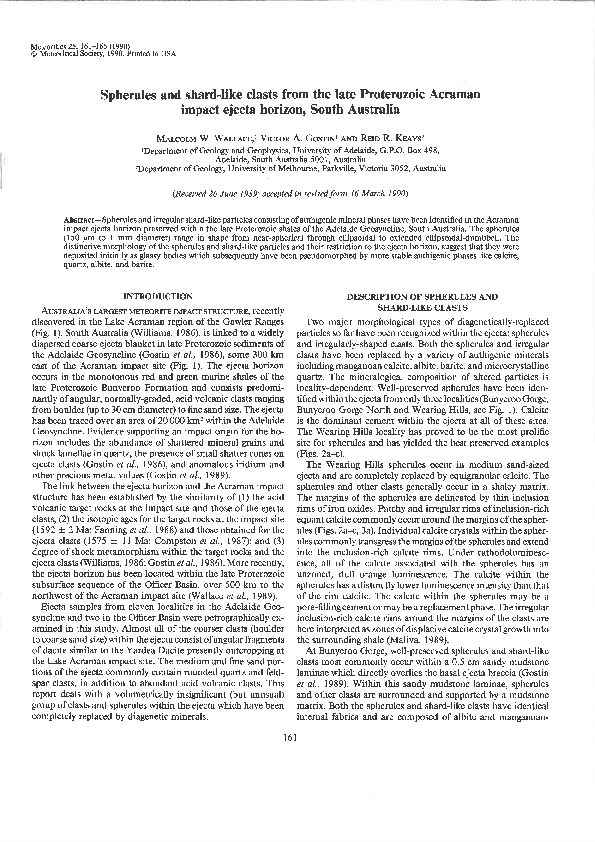 (PDF) Spherules and shard‐like clasts from the late Proterozoic Acraman ...