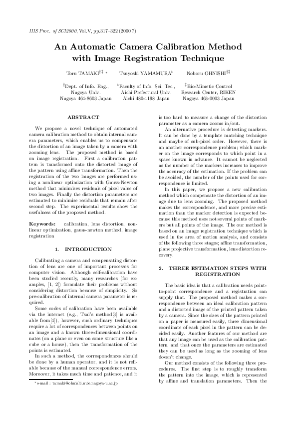 Pdf An Automatic Camera Calibration Method With Image Registration Technique