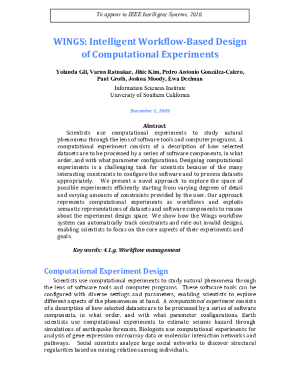 (PDF) Wings: Intelligent workflow-based design of computational experiments