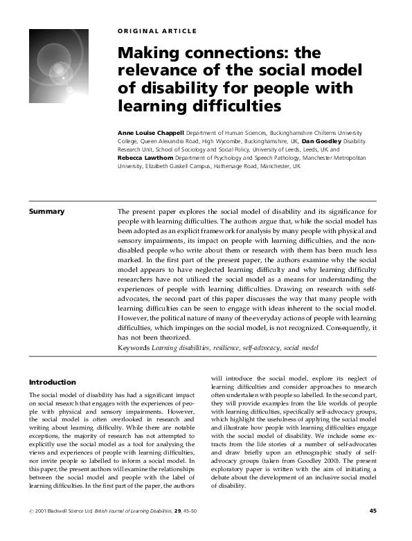 (PDF) Making Connections: the Relevance of the Social Model of ...