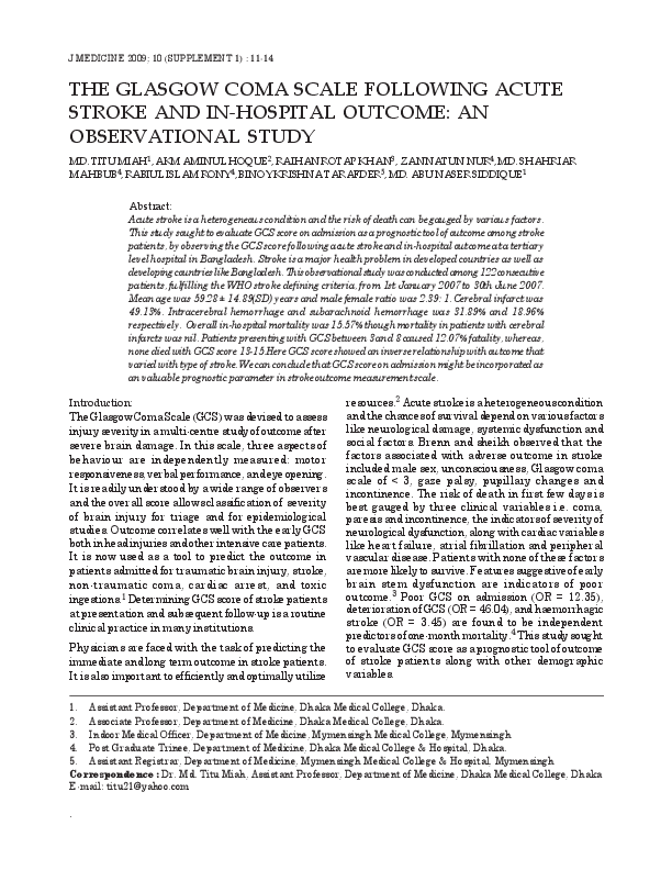 (PDF) The Glasgow Coma Scale following Acute Stroke and In-hospital ...