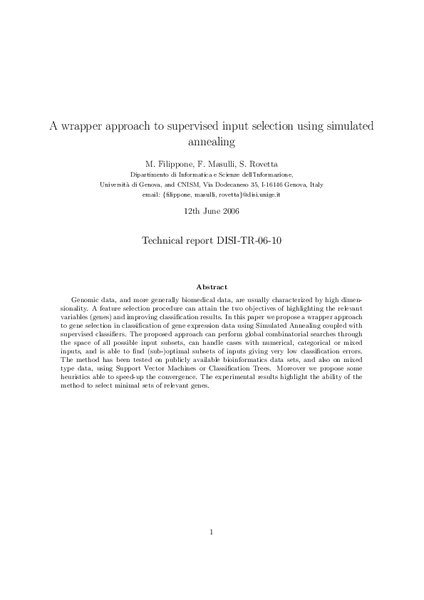 (PDF) A wrapper approach to supervised input selection using simulated annealing
