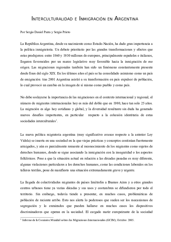 (DOC) Interculturalidad e inmigración en Argentina