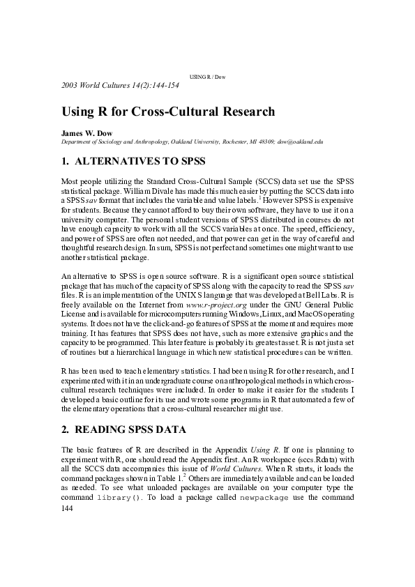 (PDF) Using R for Cross-Cultural Research