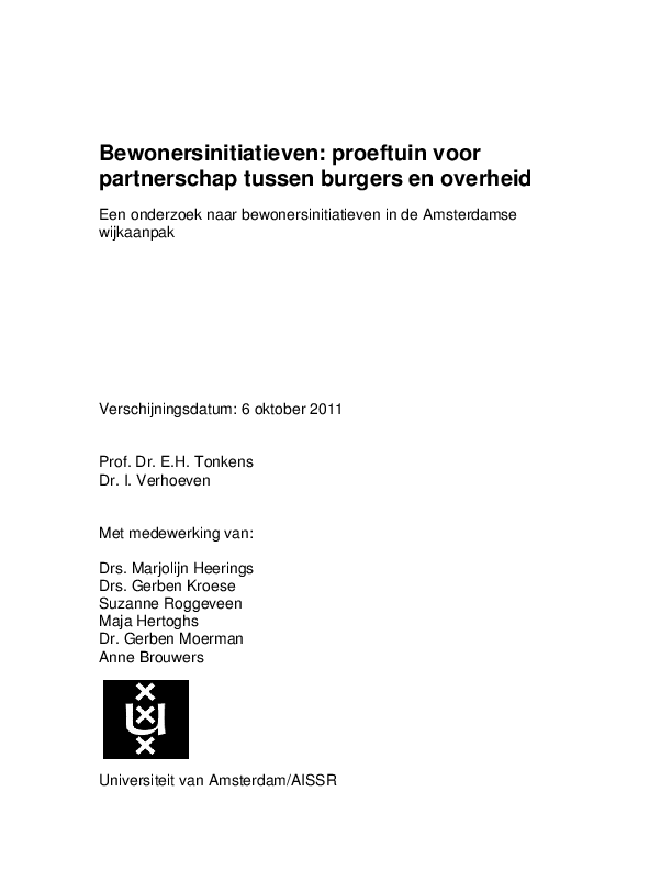 (PDF) Bewonersinitiatieven: proeftuin voor partnerschap tussen burgers ...