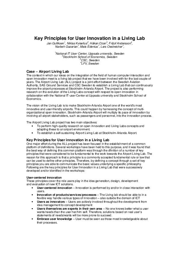 (PDF) Key principles for user innovation in a living lab