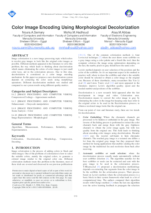 (PDF) Color Image Encoding Using Morphological Decolorization
