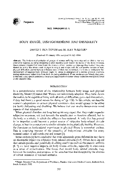 (PDF) Body Image, Disfigurement and Disability | Kay Walker - Academia.edu