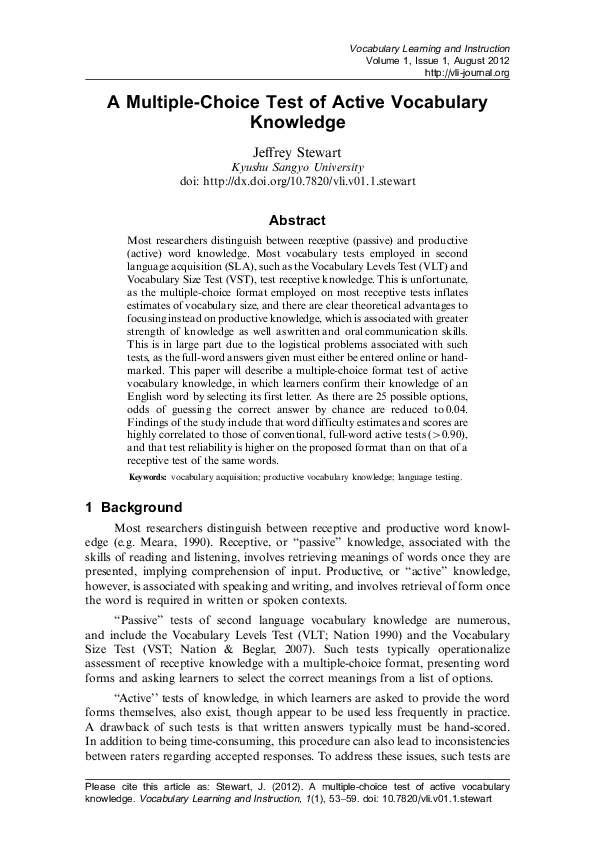 (PDF) A Multiple-Choice Test of Active Vocabulary Knowledge