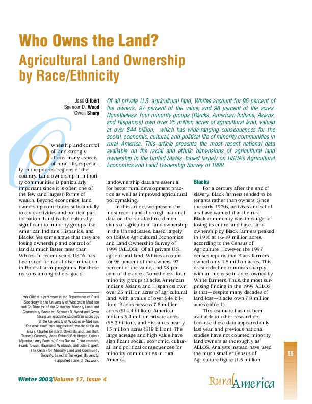 (PDF) Who Owns the Land?: Agricultural Land Ownership by Race/Ethnicity