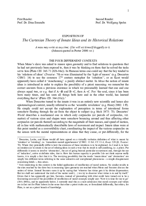 (DOC) The Cartesian Theory of Innate Ideas and its Historical Relations