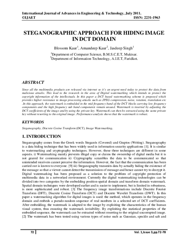 Pdf Steganographic Approach For Hiding Image In Dct Domain 