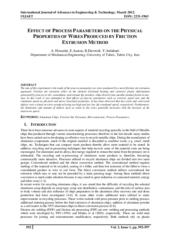 (PDF) EFFECT OF PROCESS PARAMETERS ON THE PHYSICAL PROPERTIES OF WIRES ...