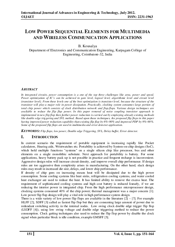(PDF) Low Power Sequential Elements for Multimedia and Wireless Communication