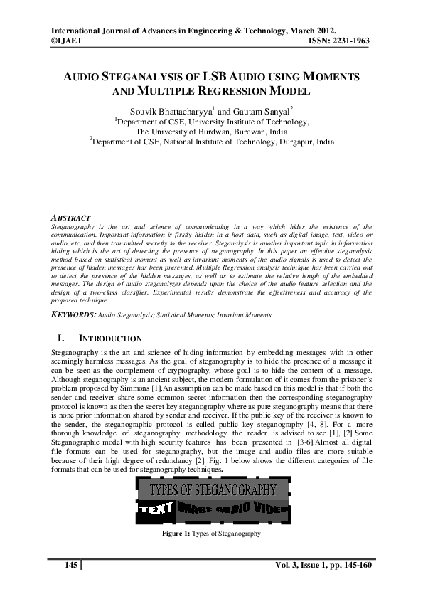 (PDF) AUDIO STEGANALYSIS OF LSB AUDIO USING MOMENTS AND MULTIPLE 145-160
