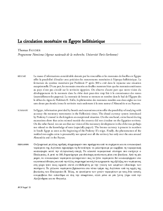 (PDF) Circulation monétaire en Égypte hellénistique | Thomas Faucher ...