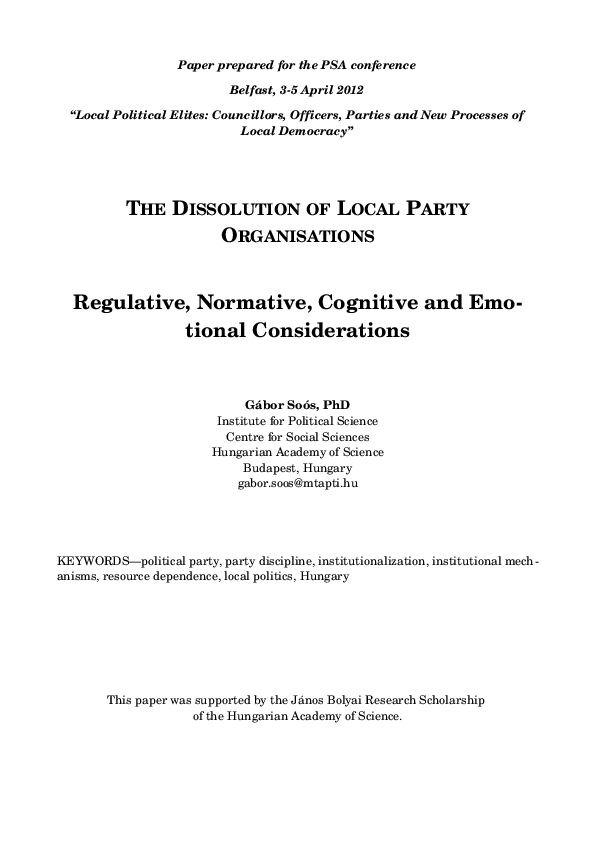 (PDF) THE DISSOLUTION OF LOCAL PARTY ORGANISATIONS