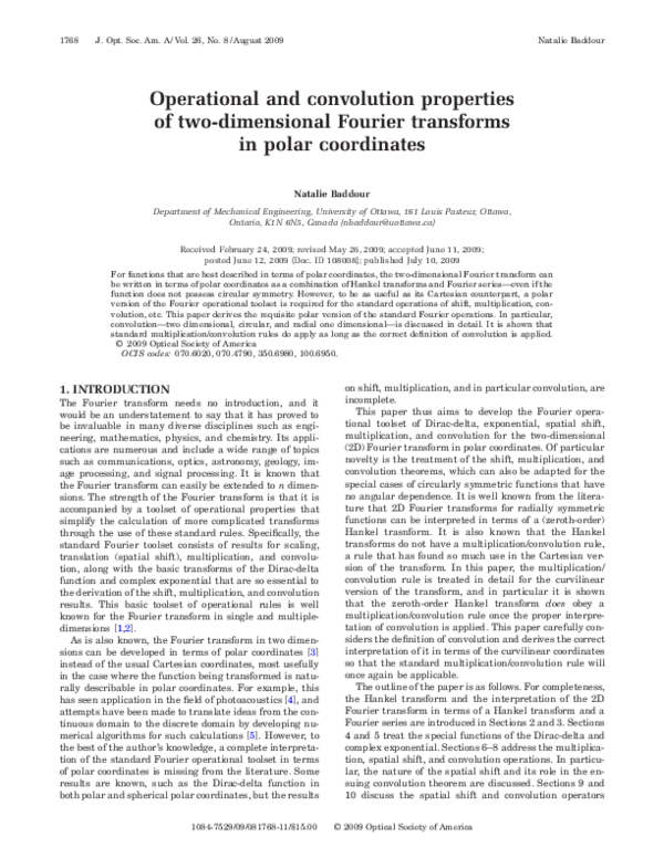 (PDF) Operational and convolution properties of two-dimensional Fourier transforms in polar ...