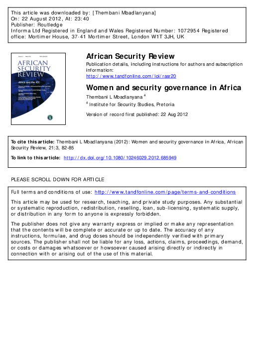 (PDF) Women and security governance in Africa