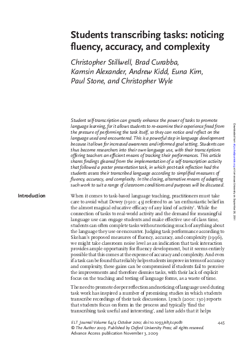 (PDF) Students transcribing tasks: noticing fluency, accuracy, and ...