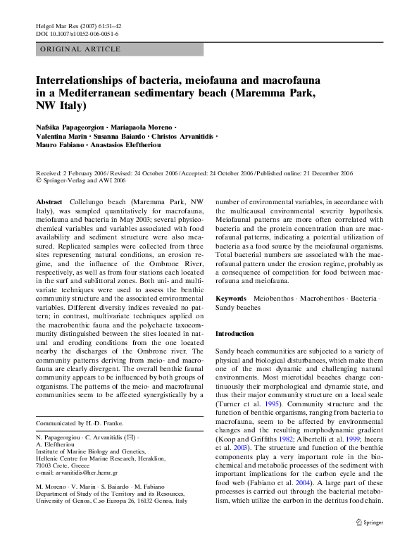 (PDF) Interrelationships of bacteria, meiofauna and macrofauna in a ...