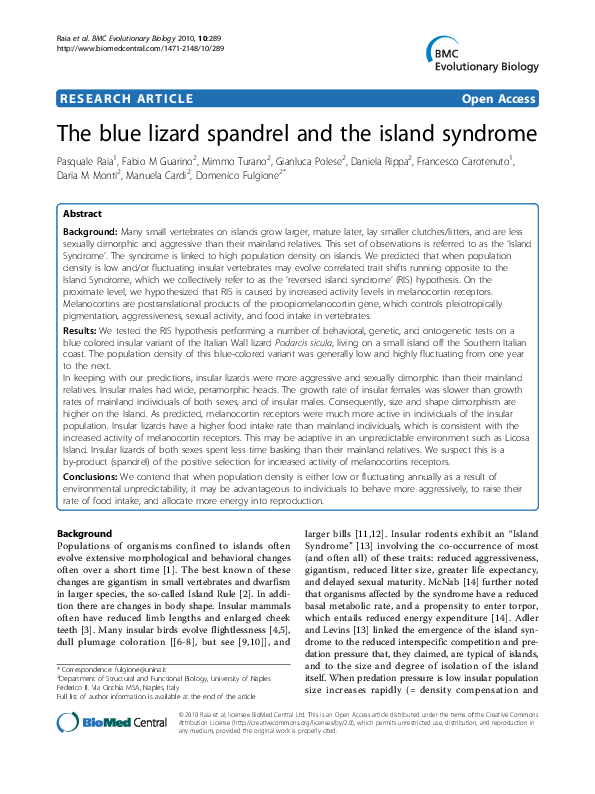 (PDF) The blue lizard spandrel and the island syndrome