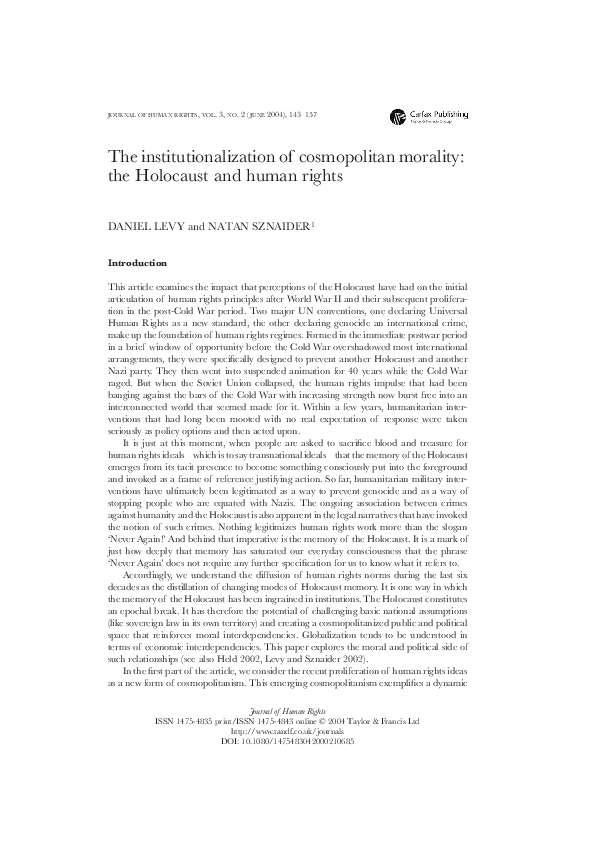 (PDF) The institutionalization of cosmopolitan morality: the Holocaust ...