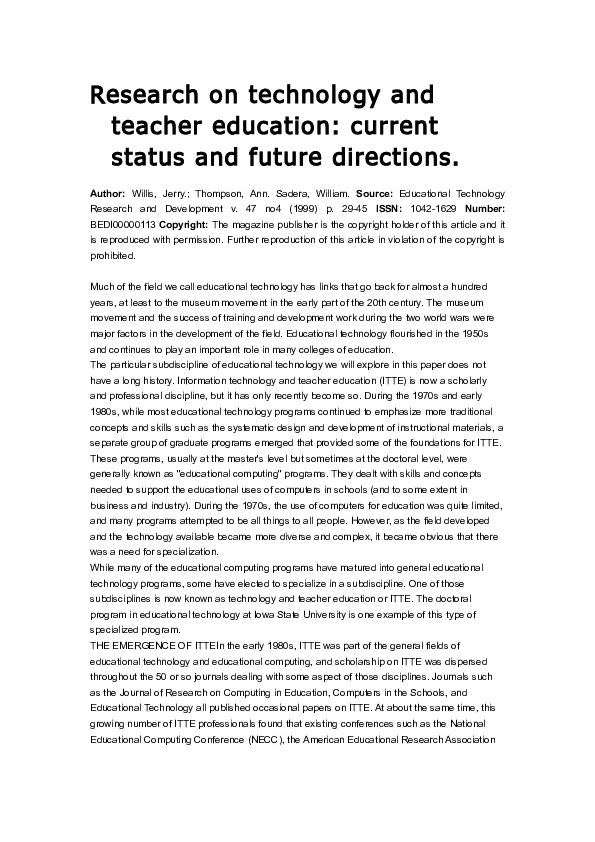 (DOC) Research on technology and teacher education: Current status and ...