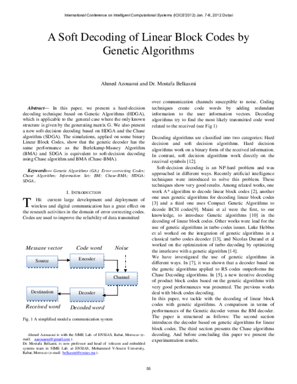 (PDF) A Soft Decoding of Linear Block Codes by Genetic Algorithms