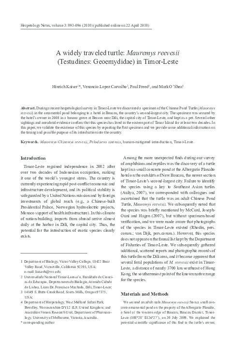 (PDF) A widely traveled turtle: Mauremys reevesii (Testudines ...