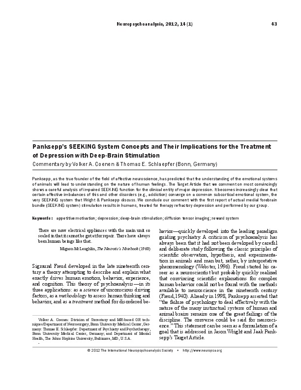 (PDF) Panksepp’s SEEKING System Concepts and Their Implications for the ...