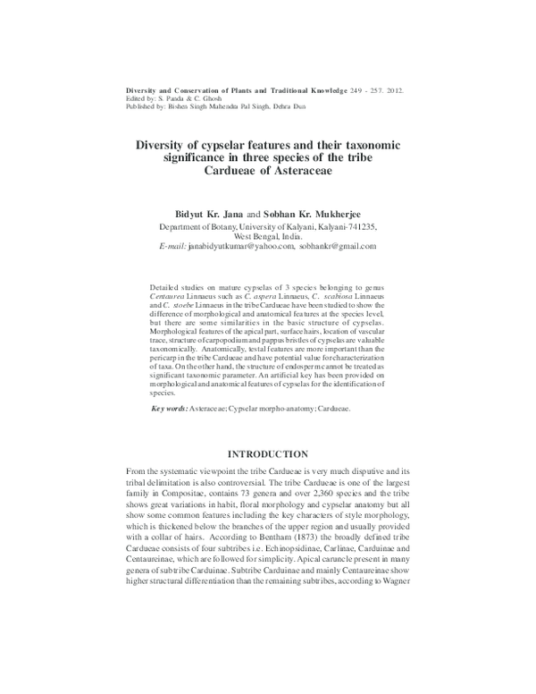 (PDF) Cypselar features and their taxonomic significance of 3 species ...