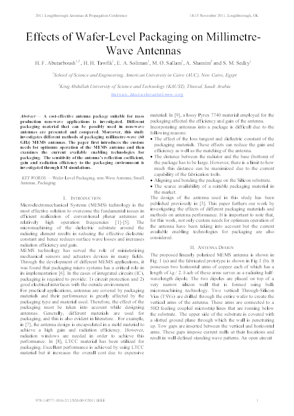 (PDF) Effects of wafer-level packaging on millimetre-wave antennas