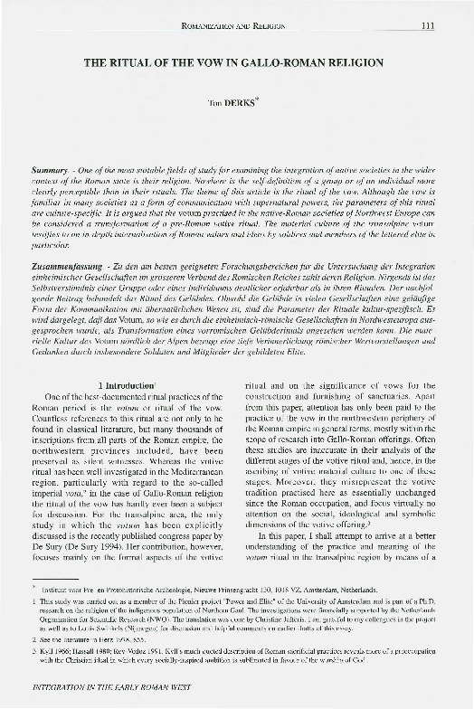 (PDF) The Ritual of the Vow In Gallo-Roman Religion, in J. Metzler et ...