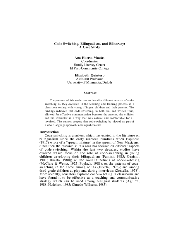 (PDF) Code-switching, bilingualism, and biliteracy: A case study ...