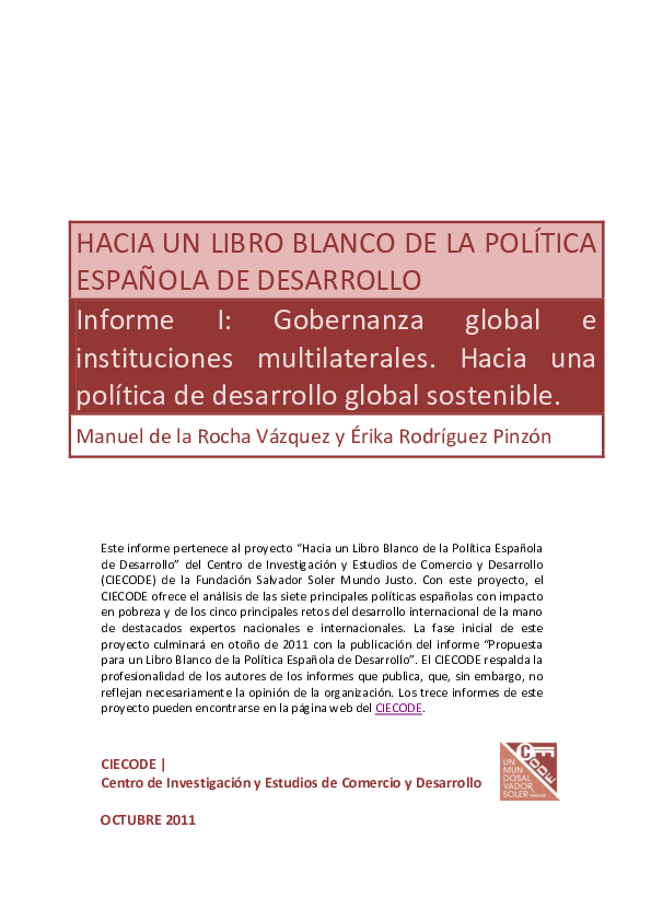 (PDF) HACIA UN LIBRO BLANCO DE LA POLÍTICA ESPAÑOLA DE DESARROLLO ...