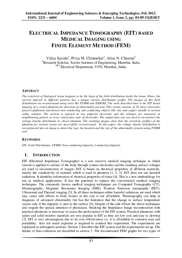 (PDF) Electrical Impedance Tomography (EIT) based Medical Imaging using Finite Element Method (FEM)