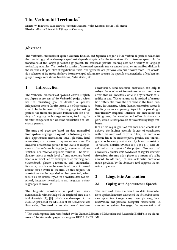(PDF) The VERBMOBIL treebanks