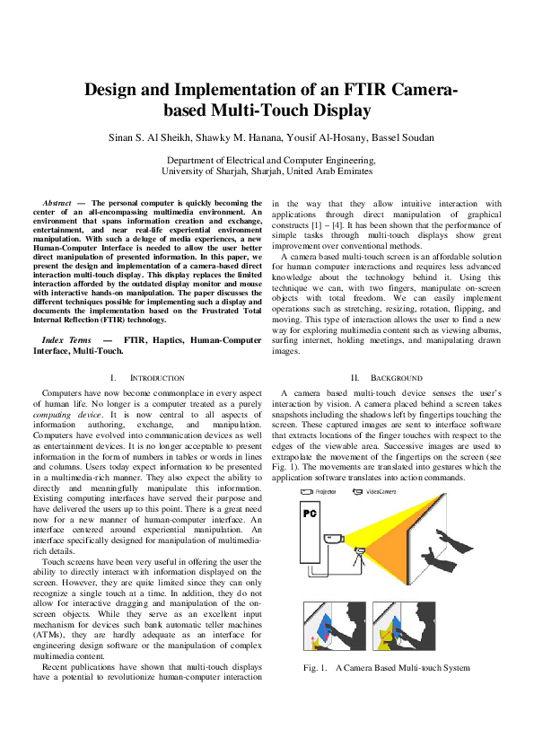(PDF) Design and implementation of an FTIR camera-based multi-touch display