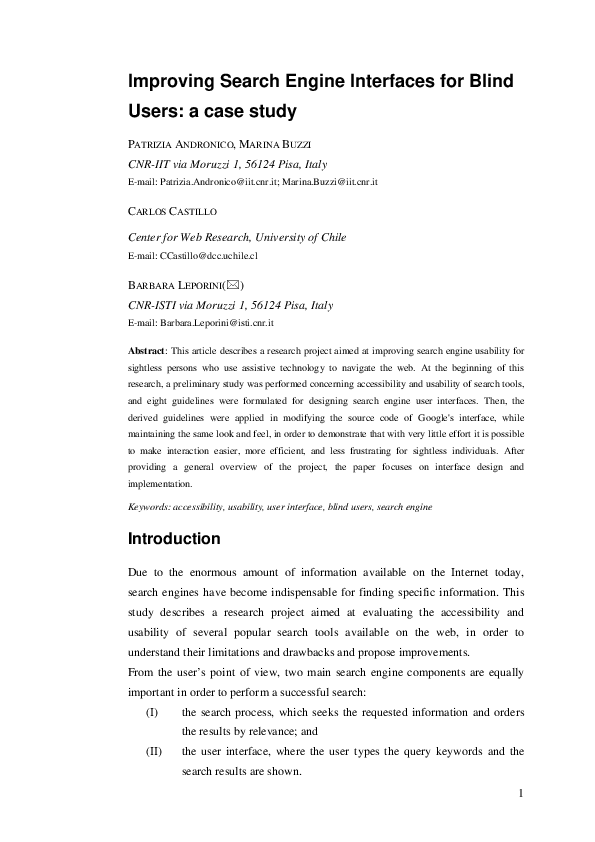(PDF) Improving search engine interfaces for blind users: a case study