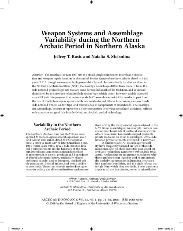(PDF) Weapon Systems and Assemblage Variability During the Northern ...