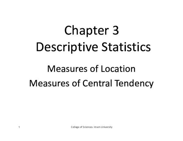 (PDF) Chapter 3:Descriptive Statistics:Measures of Location