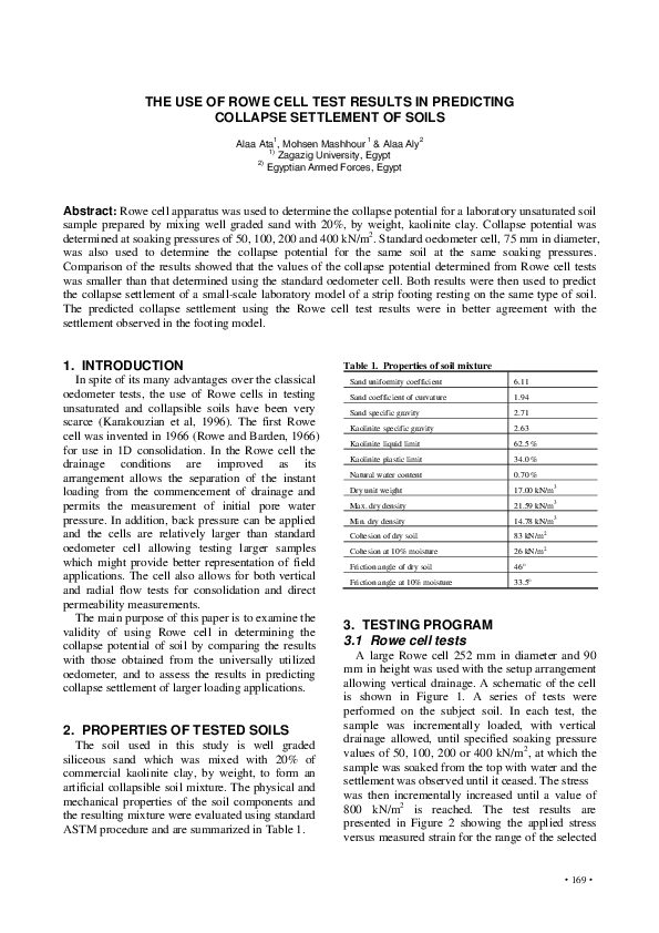(PDF) The use of Rowe Cell Test Results in Predicting Collapse ...