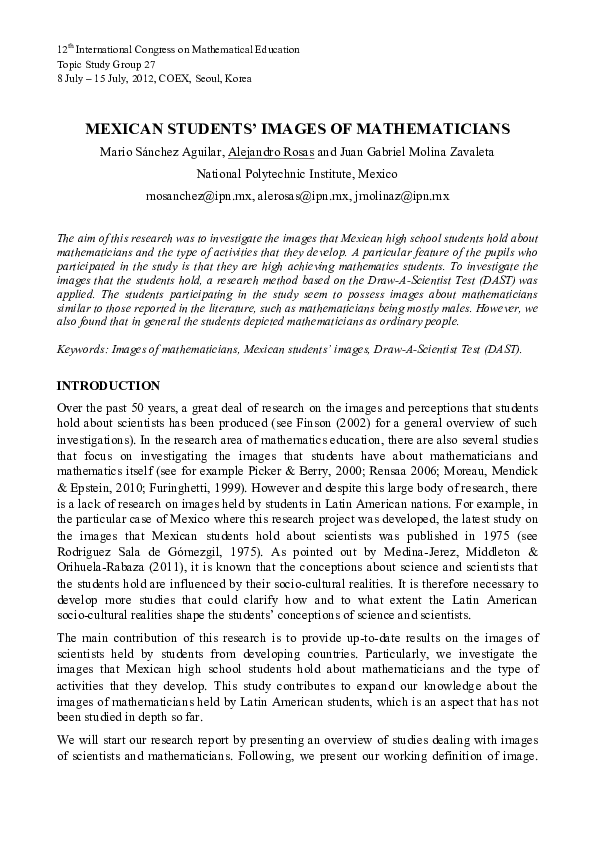 (PDF) Mexican students' images of mathematicians (2012)