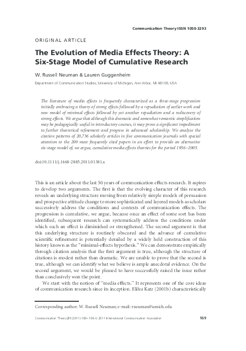 (PDF) The Evolution of Media Effects Theory: Fifty Years of Cumulative ...