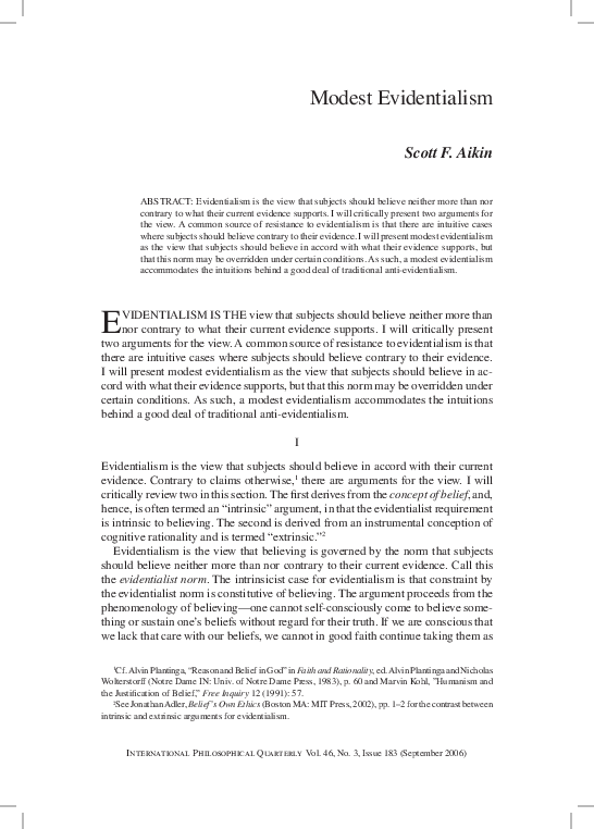 (PDF) Modest Evidentialism