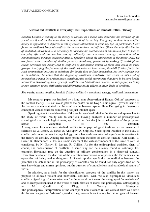 (PDF) Virtualized Conflicts in Everyday Life: Explications of Randall ...