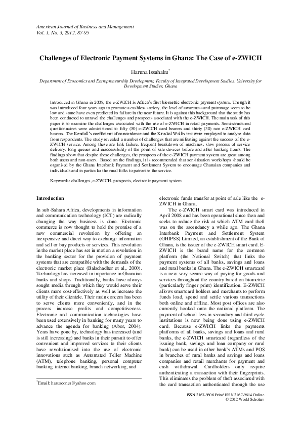 (PDF) Challenges of Electronic Payment Systems in Ghana: The Case of e ...