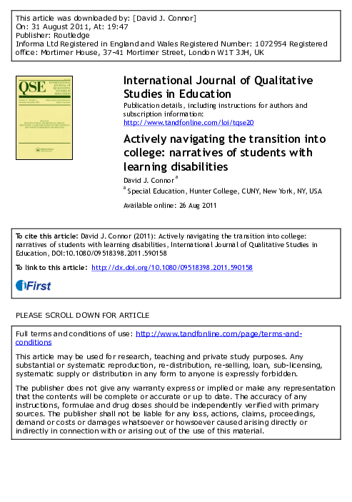 (PDF) Actively navigating the transition into college: narratives of ...